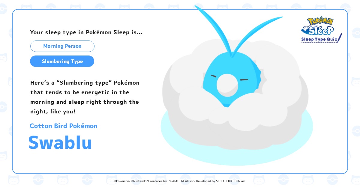 Swablu｜Sleep Type Quiz – Pokémon Sleep Official Webpage